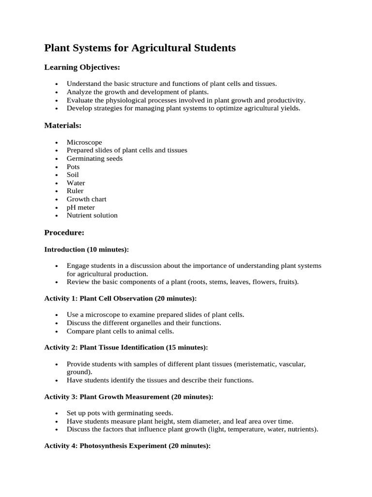 lesson plan Plant Systems for Agricultural Student1 | PDF | Plants ...