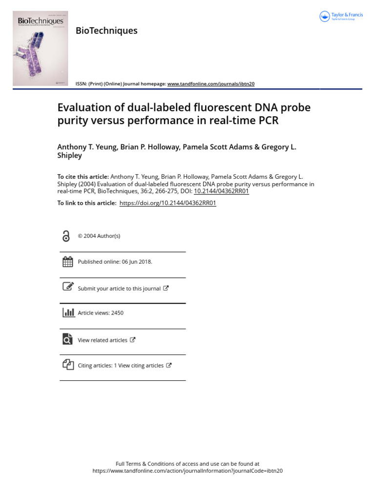 Evaluation of Dual-Labeled Fluorescent DNA Probe Purity Versus ...