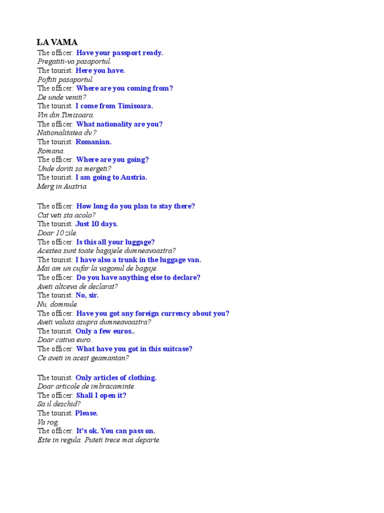 Romanian Border Conversation Guide | PDF