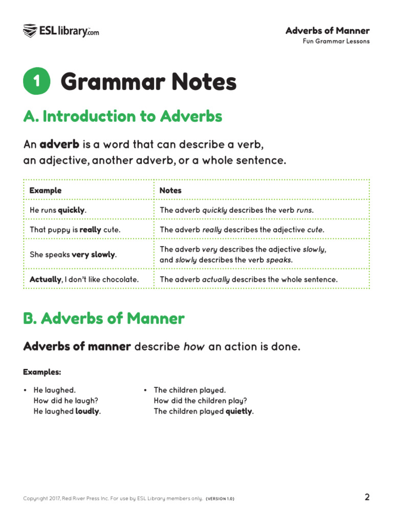 Adverbs-of-Manner - US - Student-6th-Grade Material | PDF | Adverb | Verb
