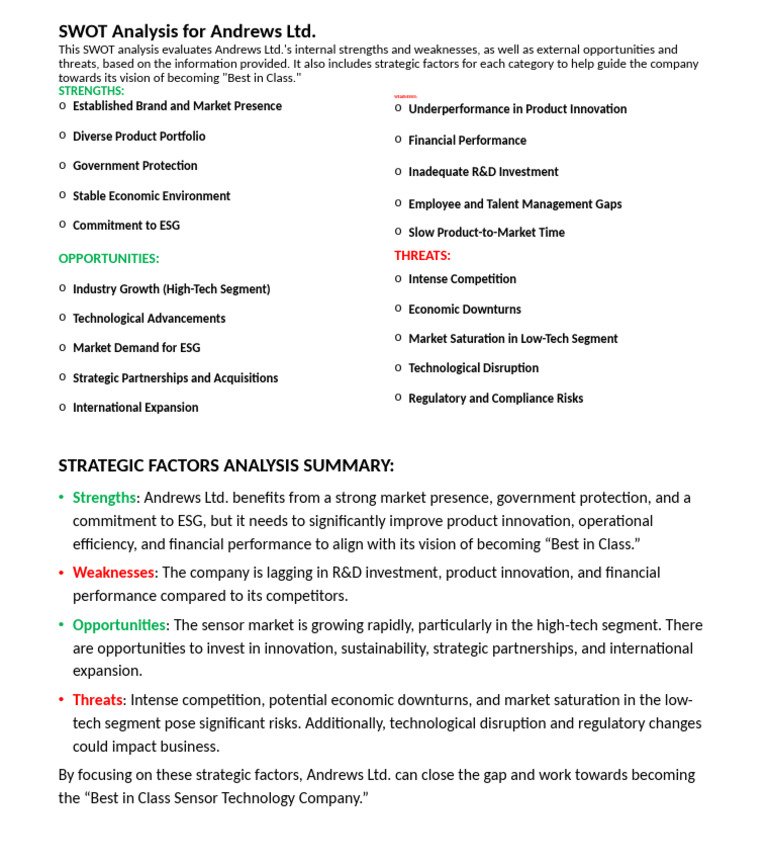 SWOT Analysis of Andrews Ltd. Strategy | PDF | Swot Analysis | Innovation