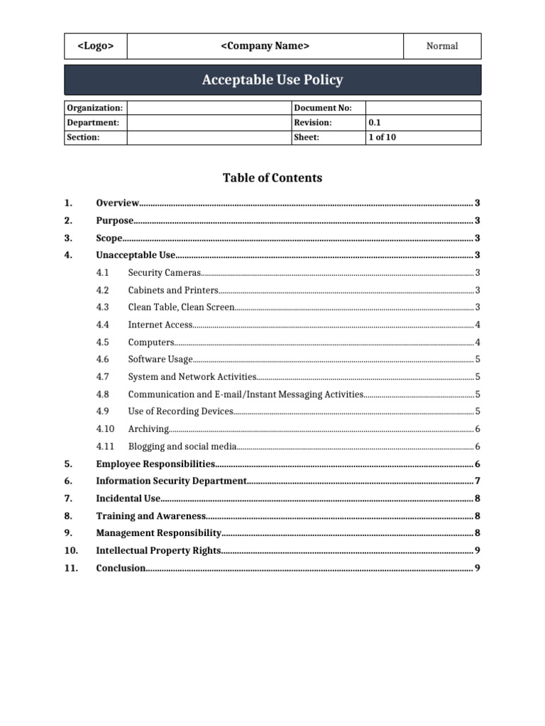 ISO 270001 Acceptable Use Policy Template | PDF | Email Spam ...