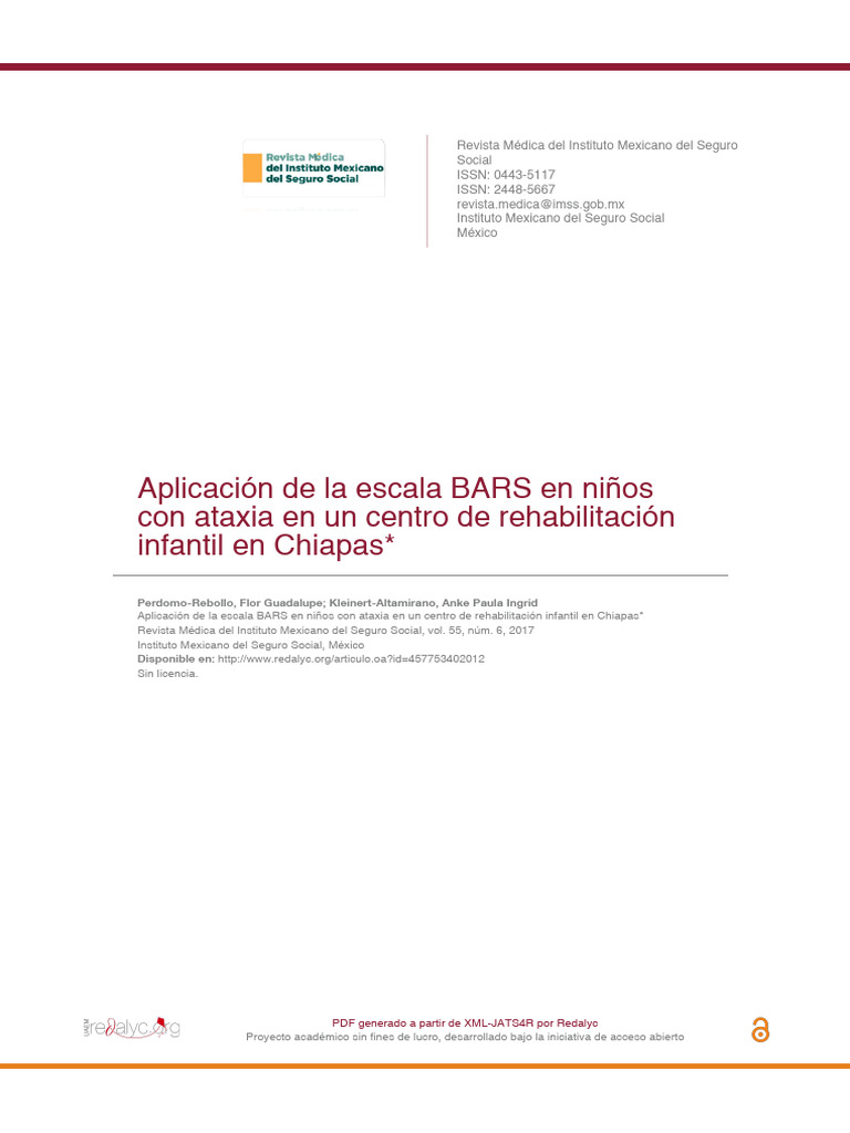 Aplicación de La Escala BARS en Niños Con Ataxia en Un Centro de ...