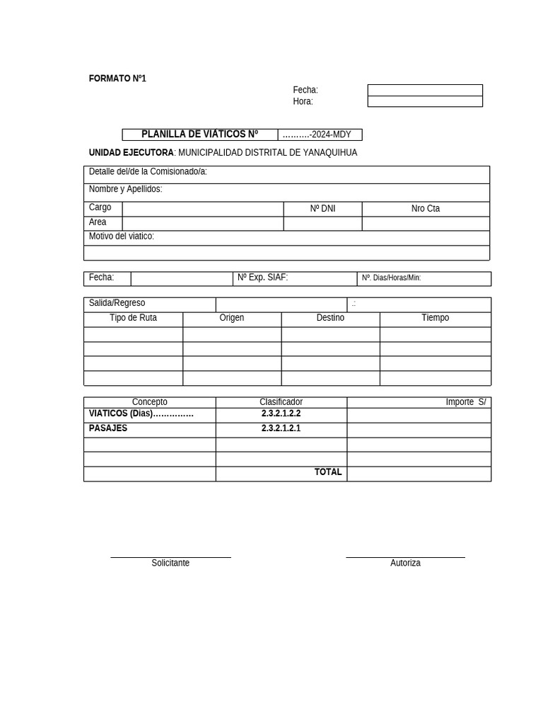 FORMATO VIATICOS | PDF