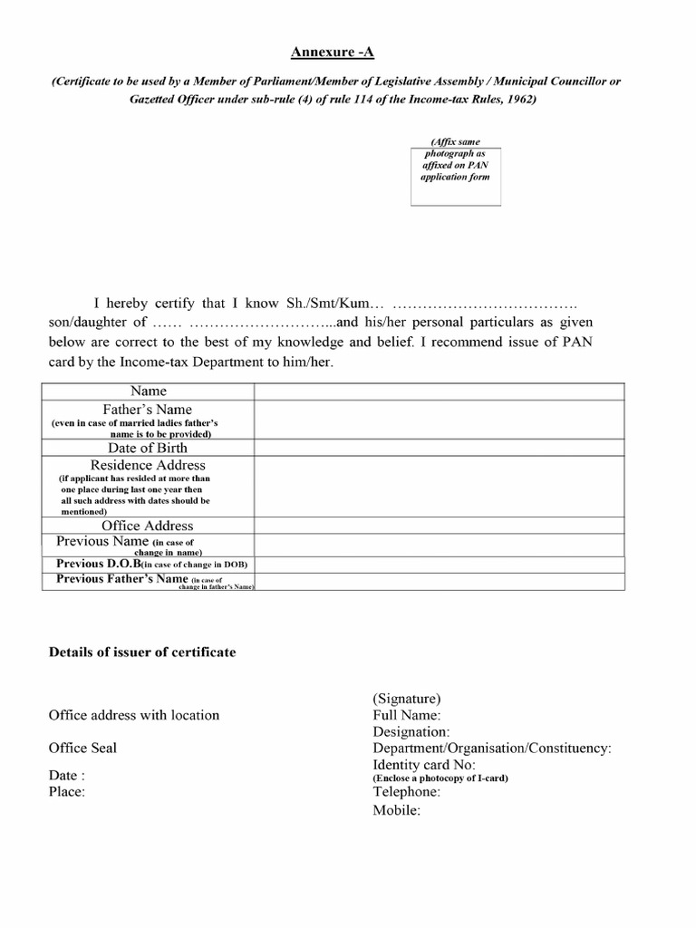 Annexure-A Pan Card | PDF