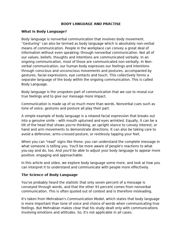 Understanding Body Language Basics | PDF | Body Language | Nonverbal ...