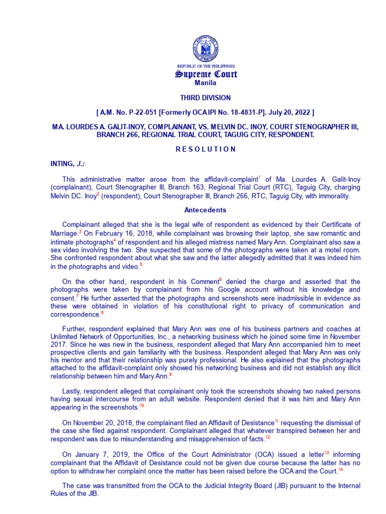 A.M. No. P-22-051 Formerly OCA IPI No. 18-4831-P | PDF | Burden Of ...