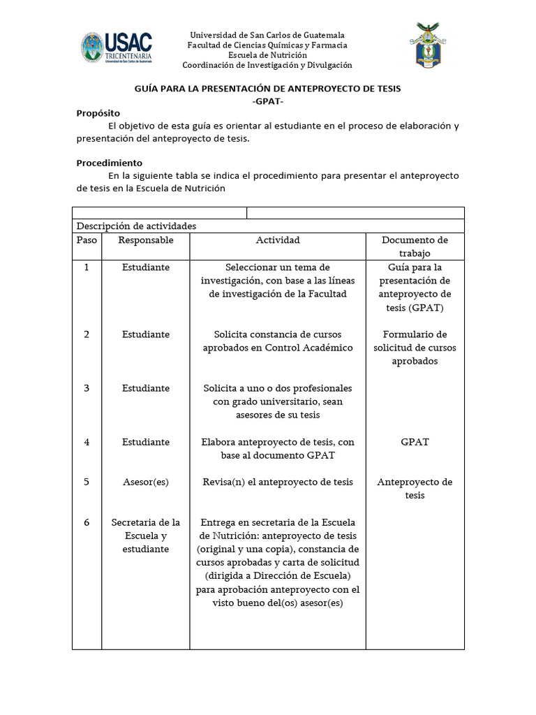 Guía para Presentación de Anteproyecto de Tesis | PDF | Farmacia