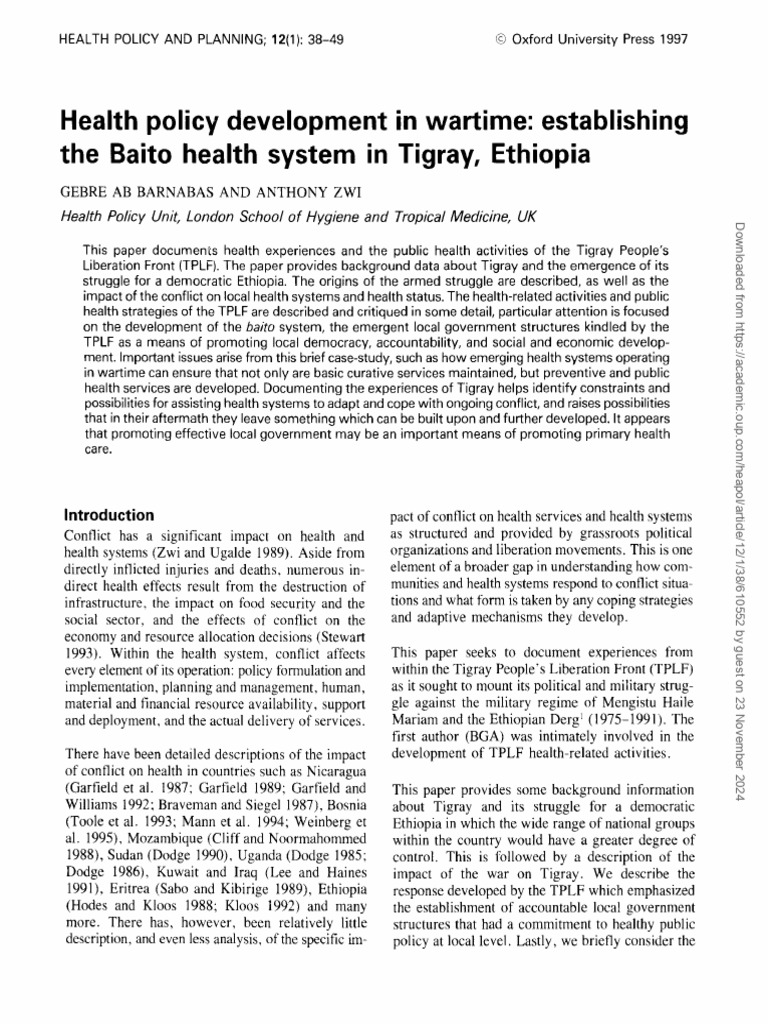 Health Policy Development in Wartime - Establishing The Baito Health ...