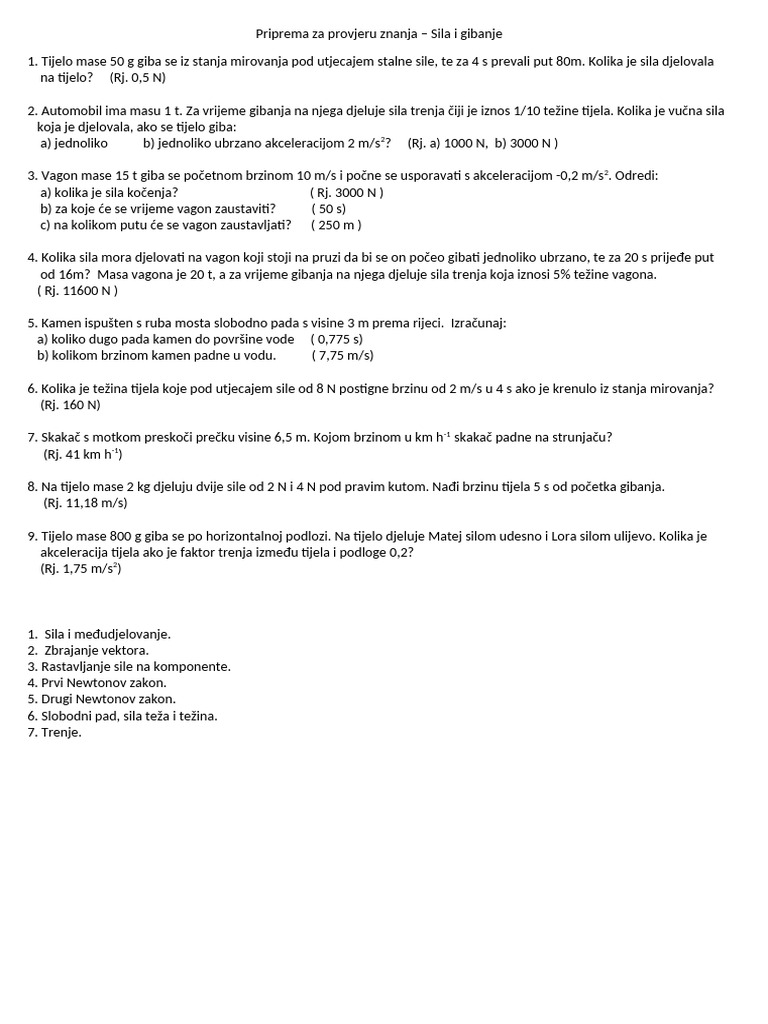 Priprema Za 2.ppz - Sila I Gibanje (Opca) 2024 | PDF