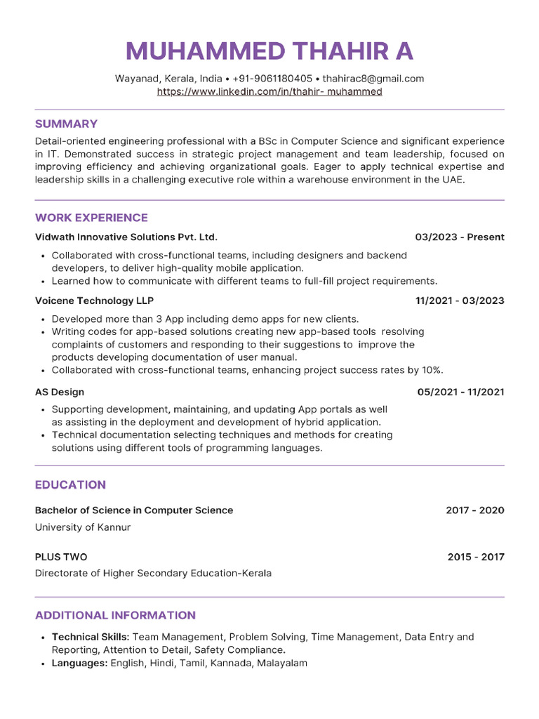 Thahir Resume | PDF