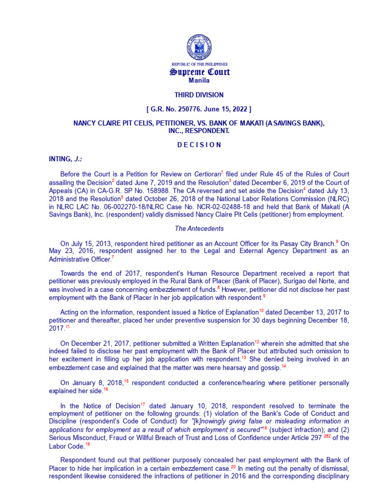 G.R. No. 250776 | PDF | Labour Law | Employment