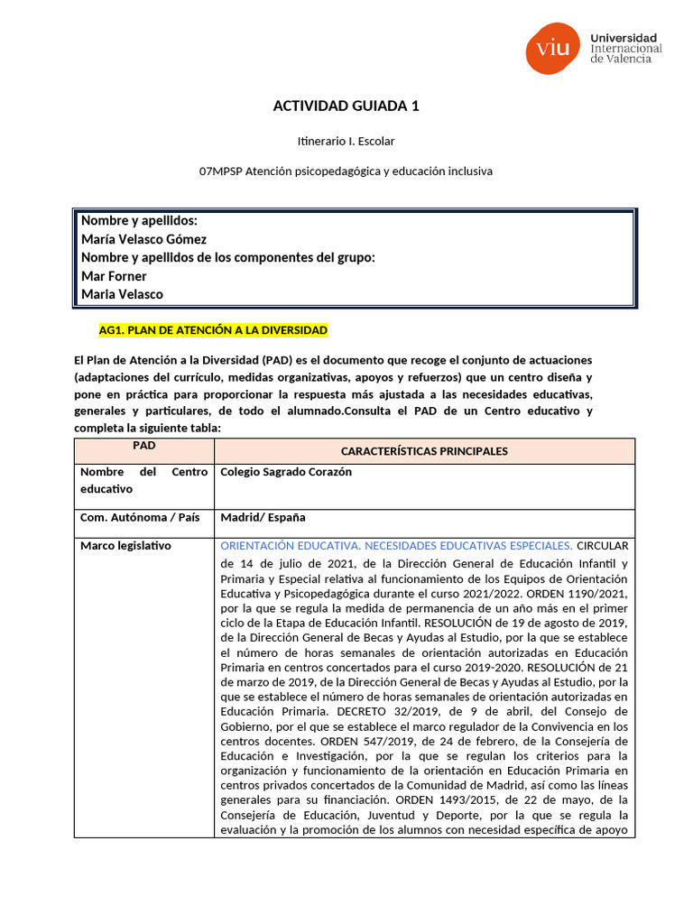 Plantilla Actividad Guiada 1 | PDF | Educación primaria | Enseñando
