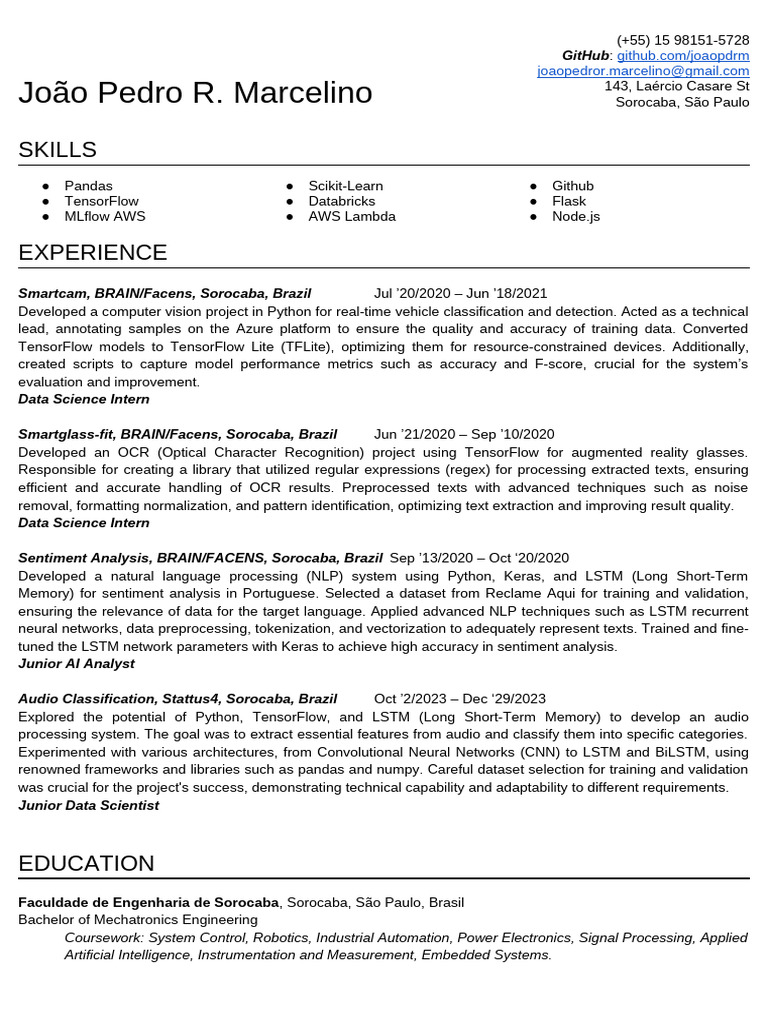 _Resume_Joao_Pedro_.-EN | PDF | Optical Character Recognition | Artificial Neural Network