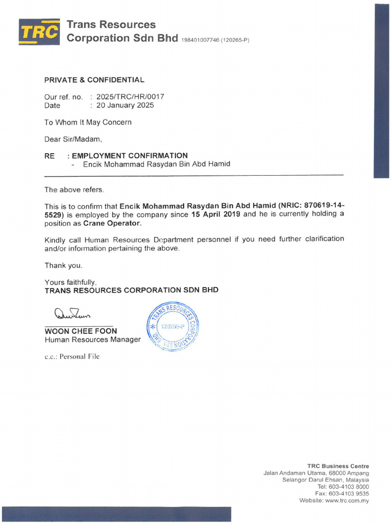 Employment Confirmation-Renew JKKP | PDF