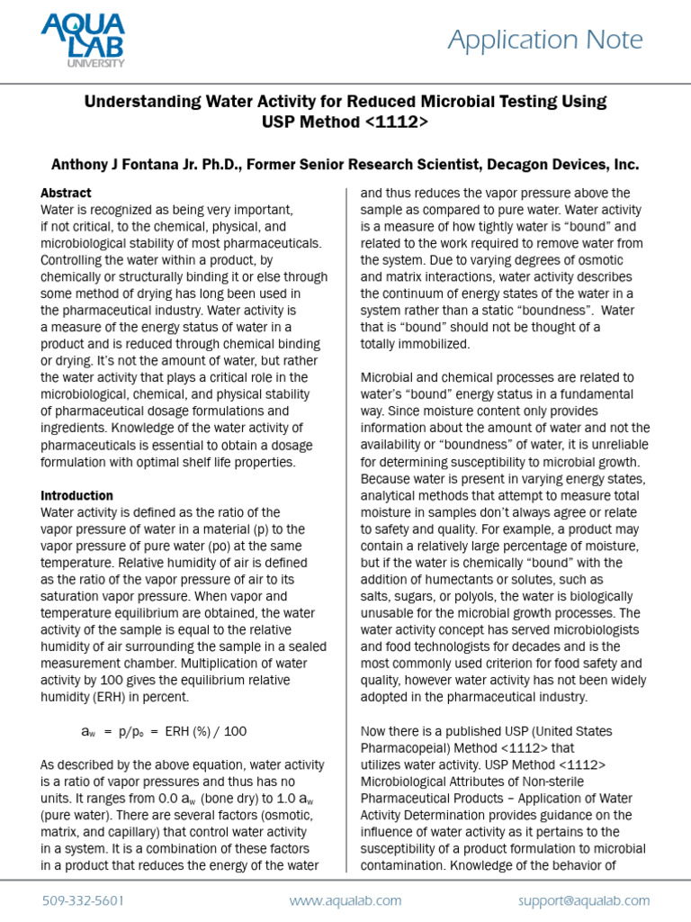 AW Method For Reduced Microbial Testing With USP - Print | PDF ...