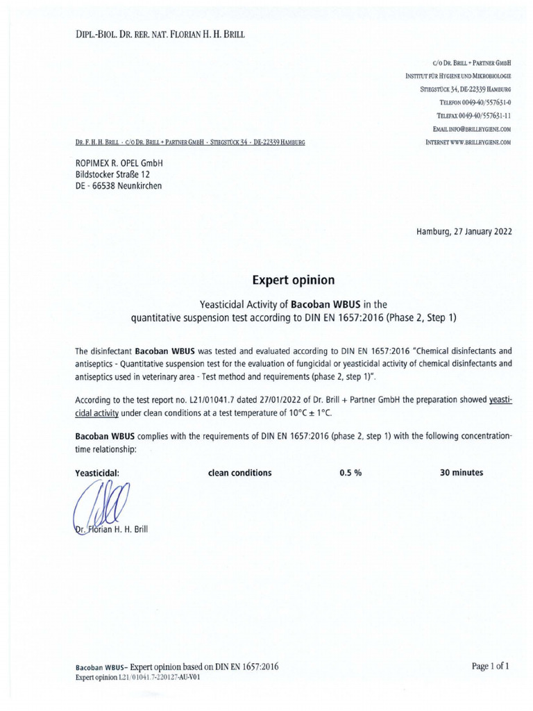 Bacoban WBUS Yeasticidal Test Report | PDF