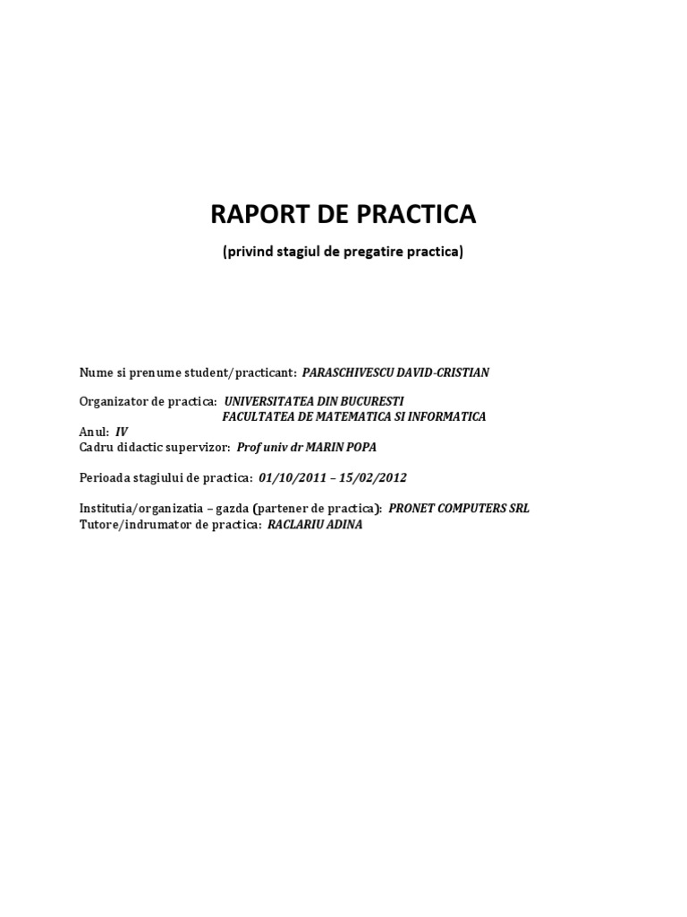 Raport de Practica | PDF