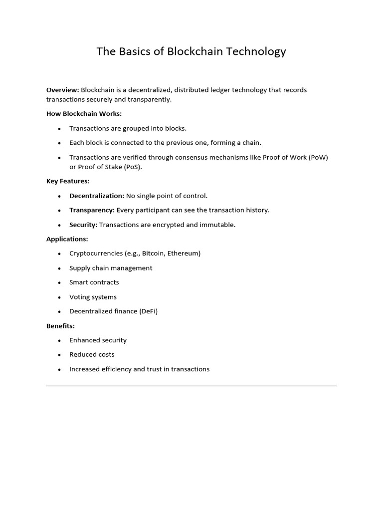 The Basics of Blockchain Technology | PDF