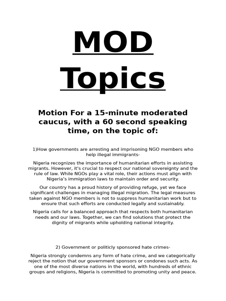 MOD Topics Oak - MUN 2024 | PDF | Immigration | Non Governmental ...