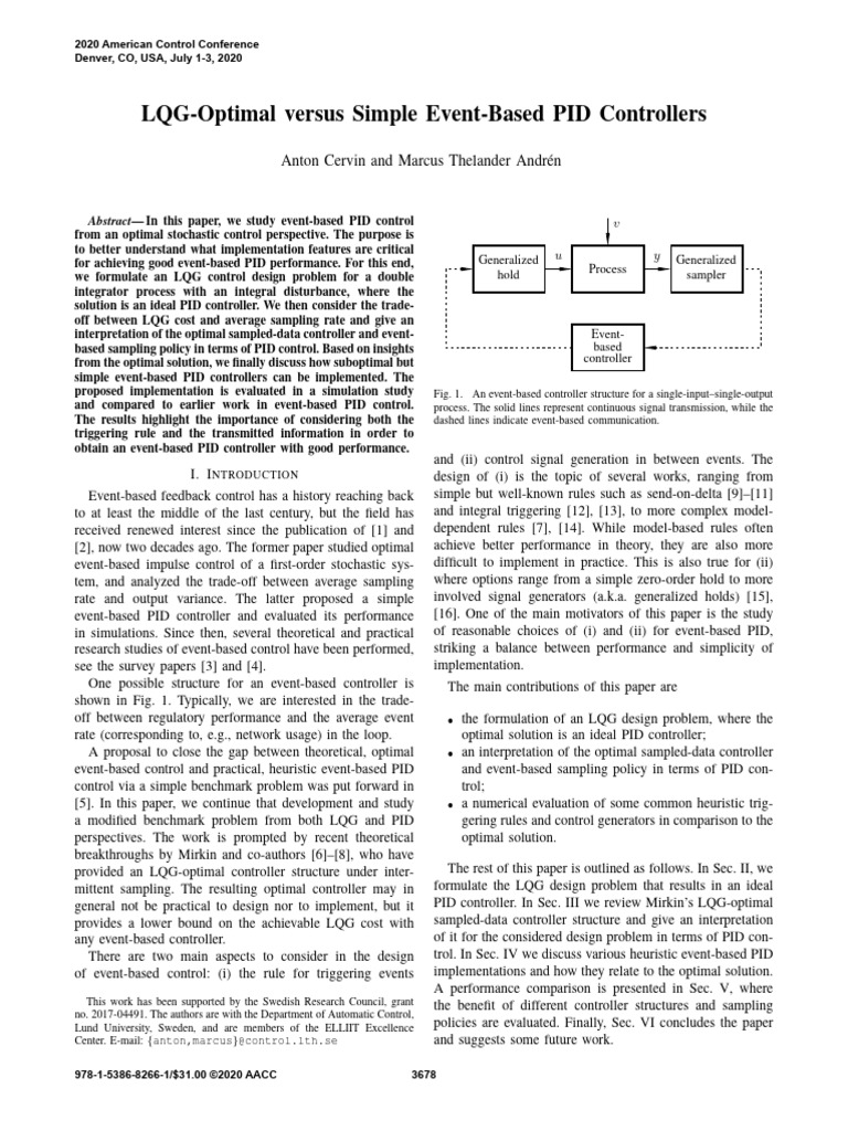 LQG-Optimal Versus Simple Event-Based PID Controllers | PDF | Kalman Filter | Control Theory
