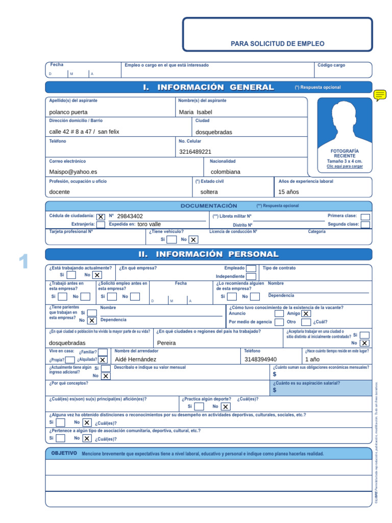 Hoja de Vida - Isabel Polanco | PDF