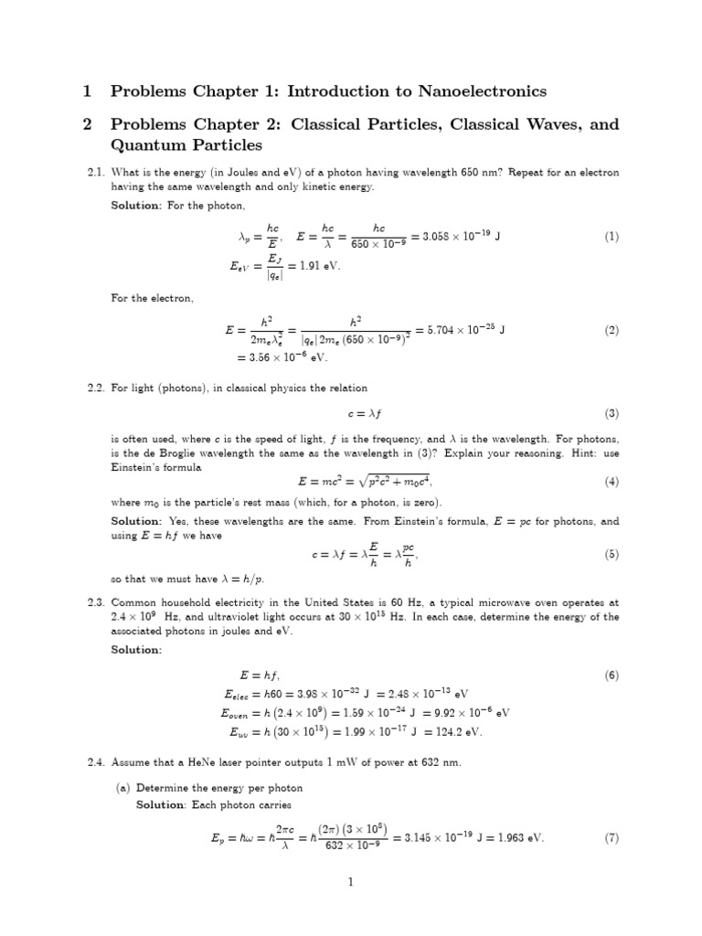 Solution Hanson Quantum Mechanics | PDF | Electronvolt | Electron