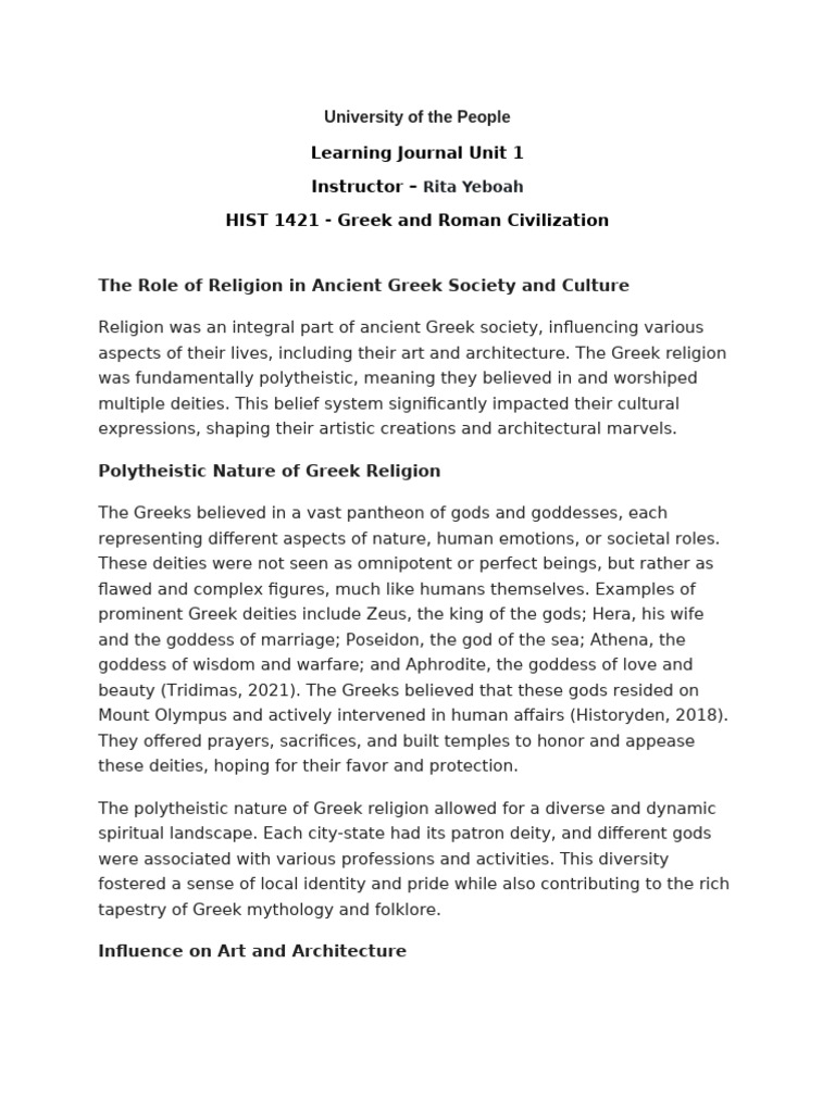Religion's Impact on Greek Culture | PDF | Deities | Greek Mythology