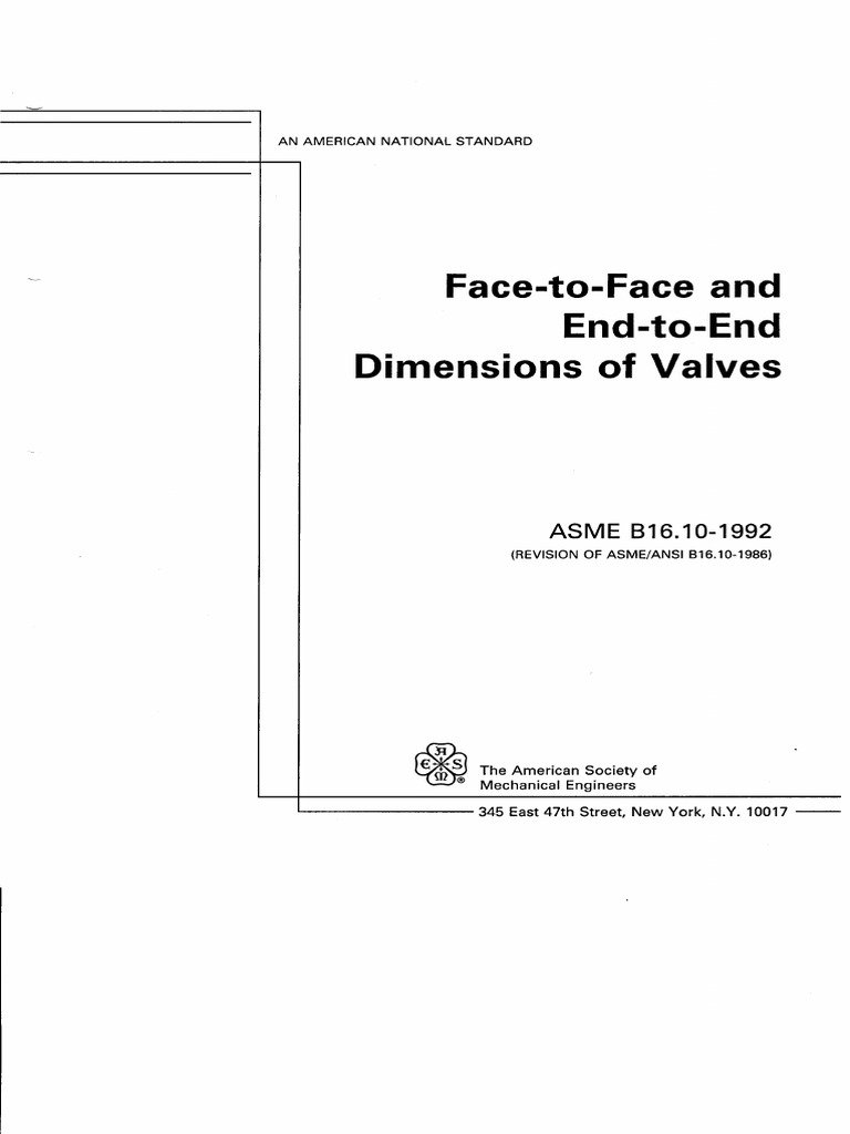 Asme B16 10 1992 Face To Face Dimensions Values | PDF