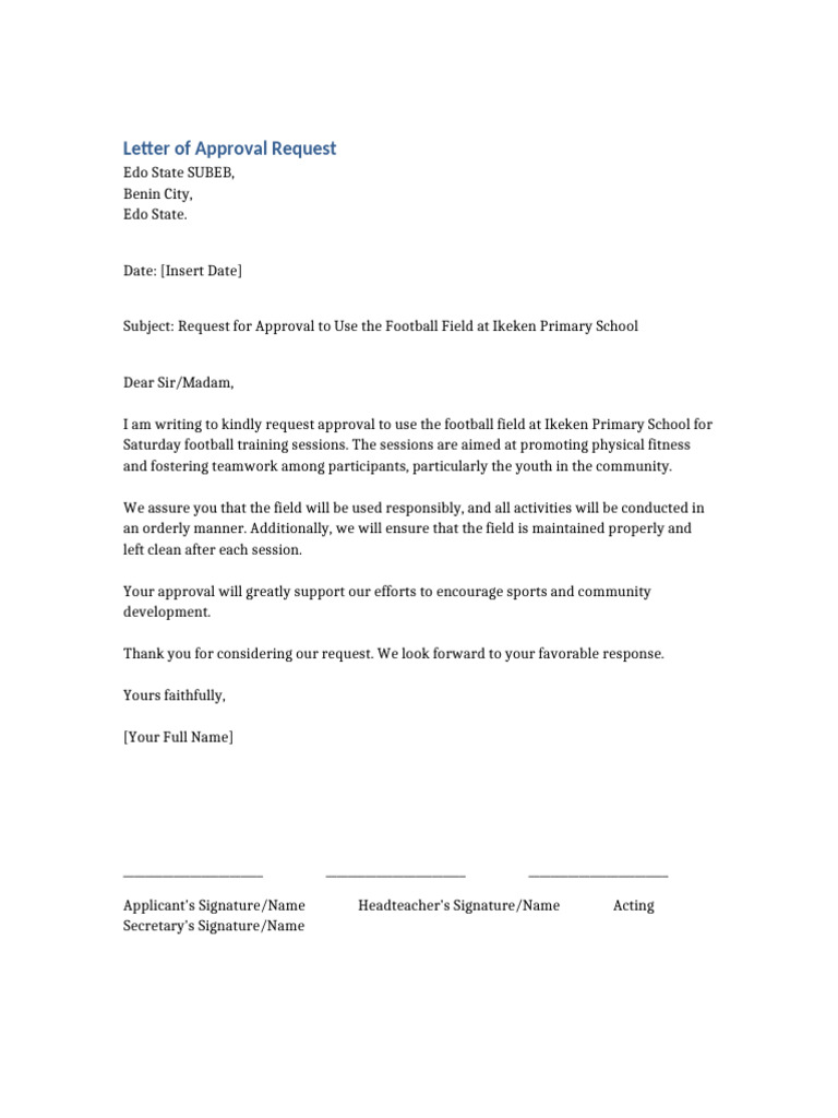 Football Field Approval Letter | PDF