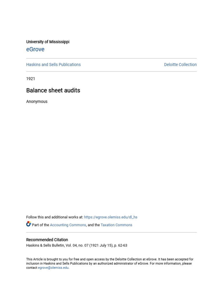 Balance Sheet Audits | PDF | Audit | Balance Sheet