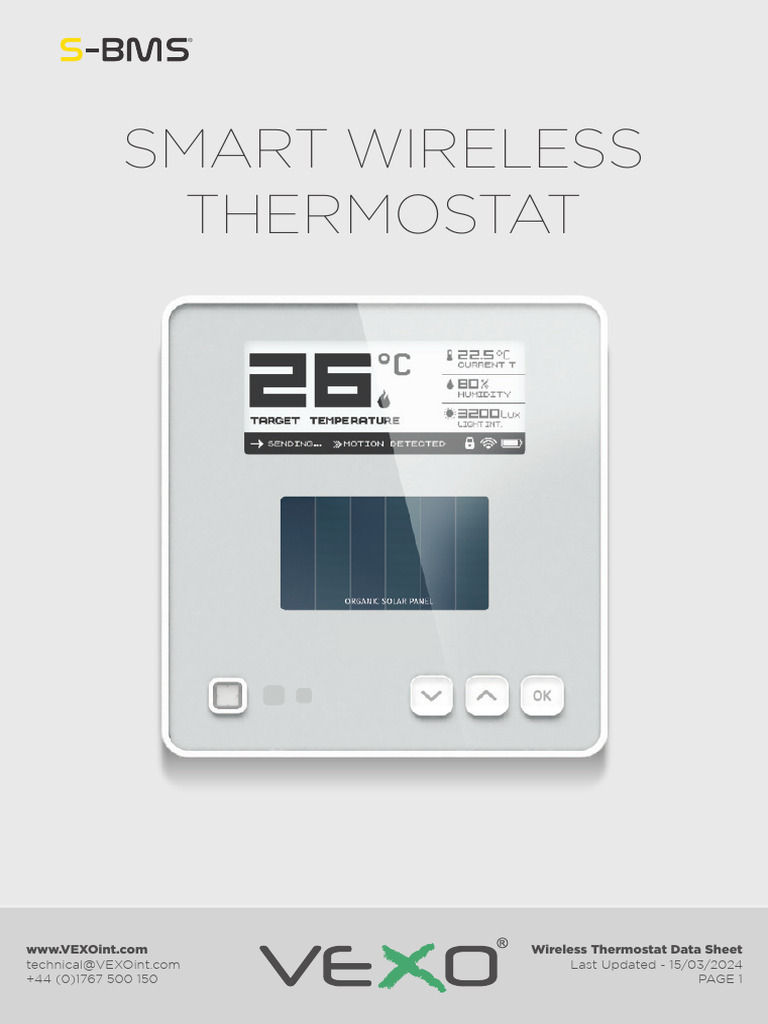 VEXO Wireless Thermostat Data Sheet Mar-24 | PDF | Thermostat | Building Automation