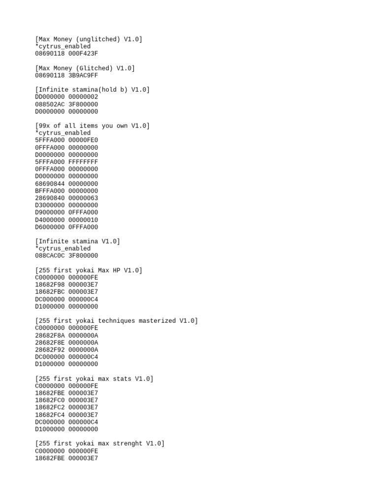 Game Cheat Codes V1.0 | PDF