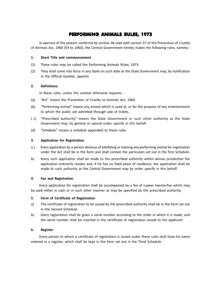 Performing Animals Rules 1973 Overview | PDF | Common Law | Justice