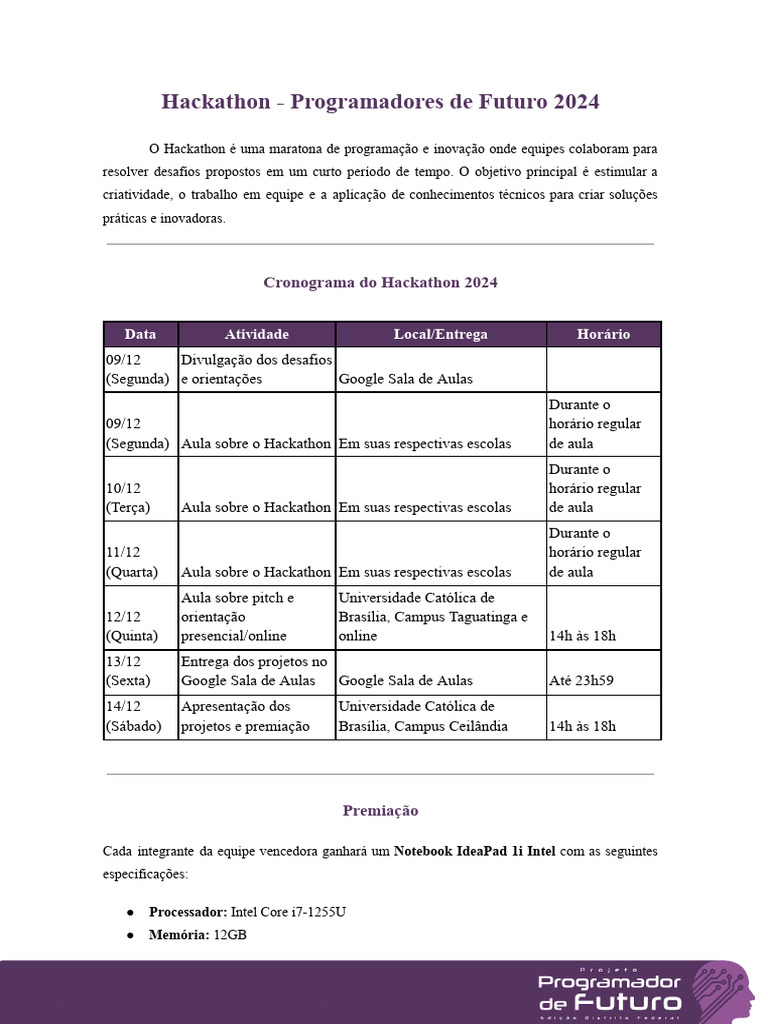 Hackathon - Programadores de Futuro 2024 | PDF | Informática | Arquitetura de computadores
