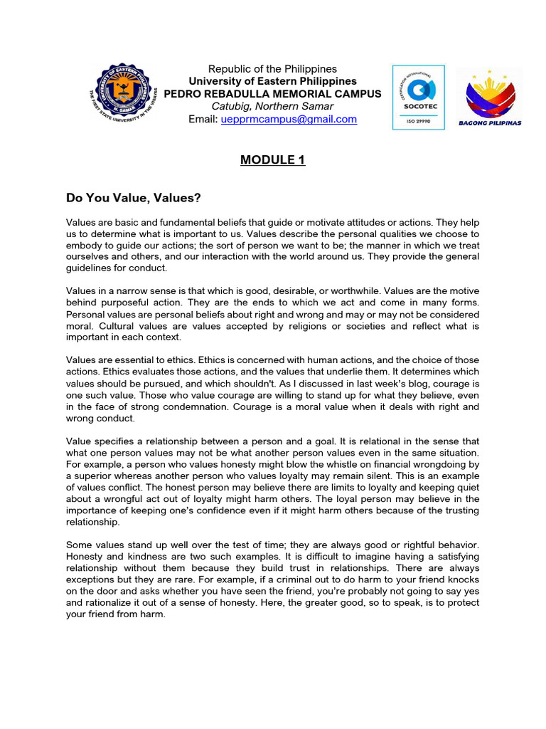 Module 1 Values Education | PDF | Morality | Rationality