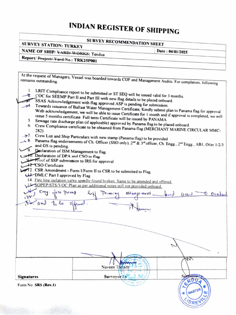 IRS Survey Recom Sheet During Change of Flag | PDF | Water Transport ...
