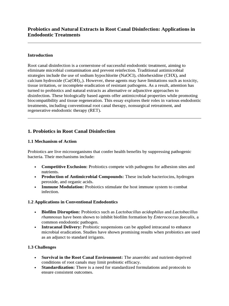 Probiotics and Natural Extract As Intracanal Medication | PDF ...