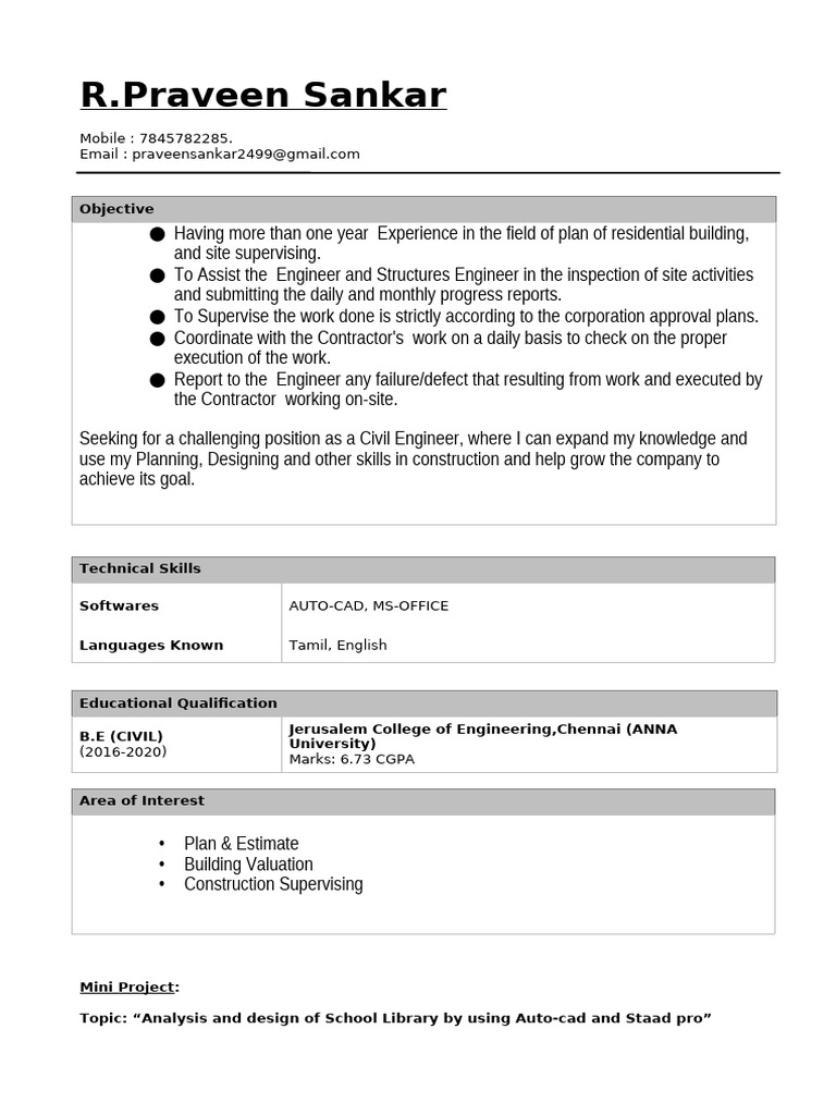 Praveen Sankar Resume - Final | PDF | Engineering | Materials