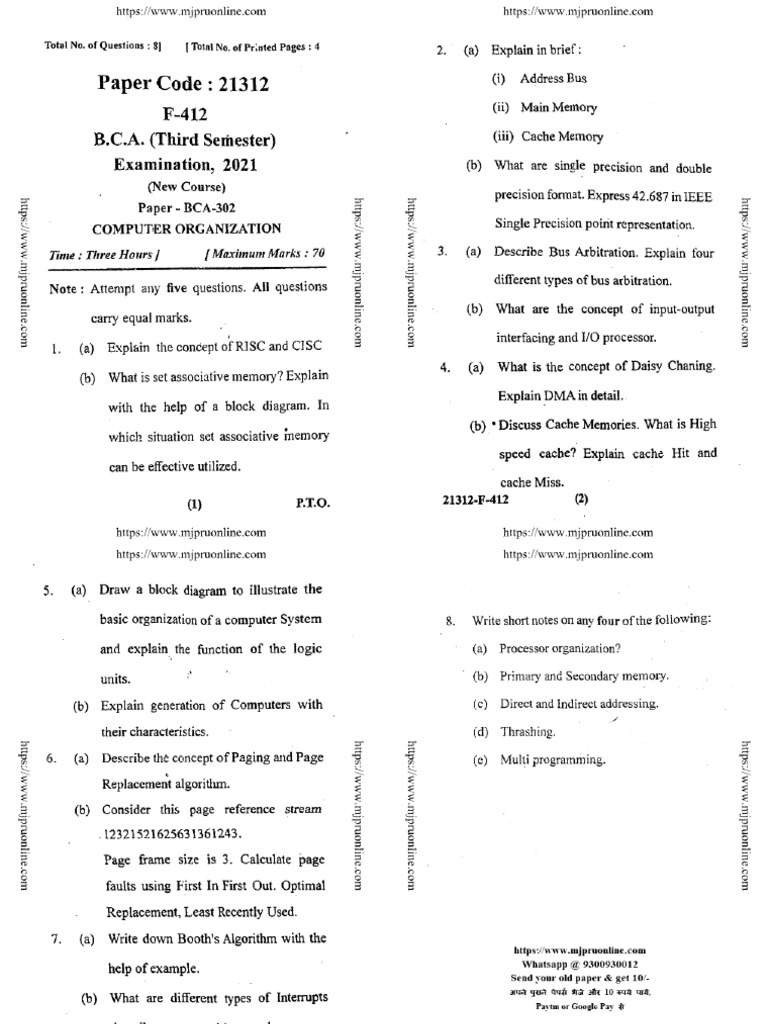 Bca 3 Sem Computer Organization 21312 2021 | PDF