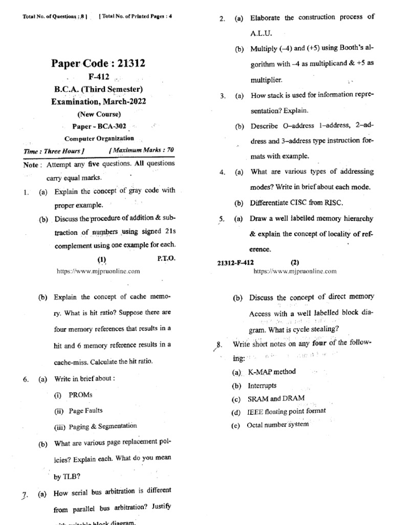 Bca 3 Sem Computer Organization 21312 Mar 2022 | PDF