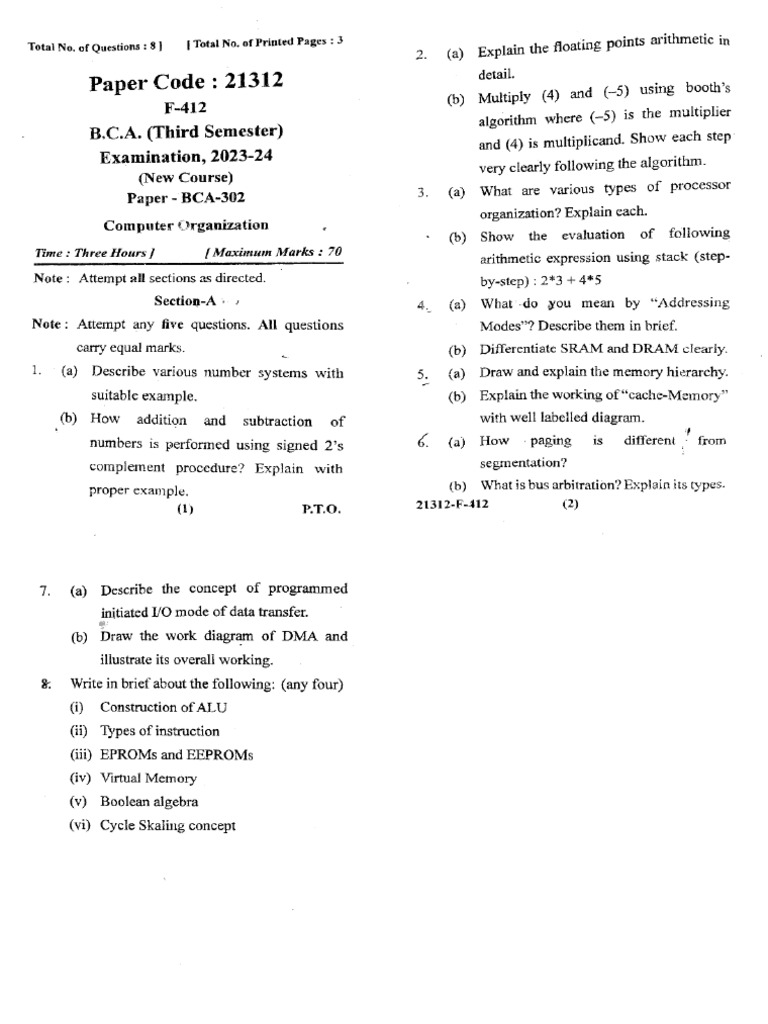 Bca 3 Sem Computer Organization 21312 2024 | PDF