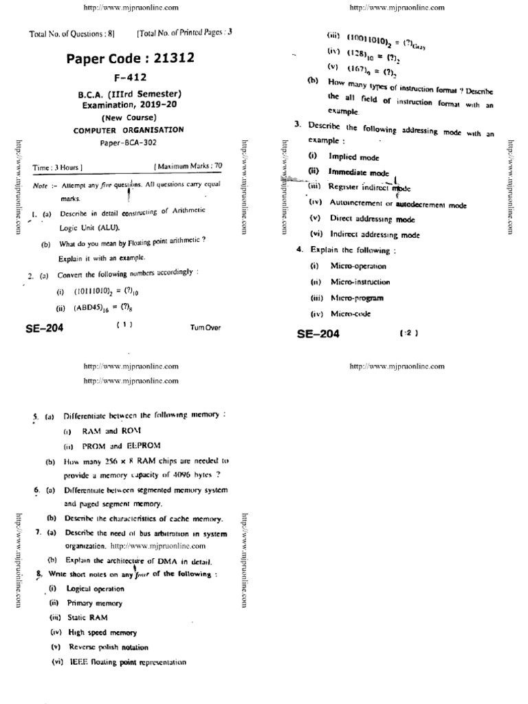 Bca 3 Sem Computer Organisation 21312 2020 | PDF