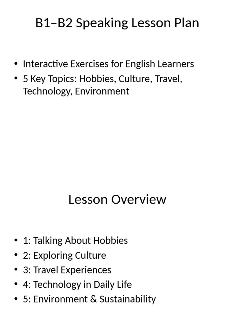Detailed B1 B2 Speaking Lesson Plan | PDF | Hobbies | Natural Environment