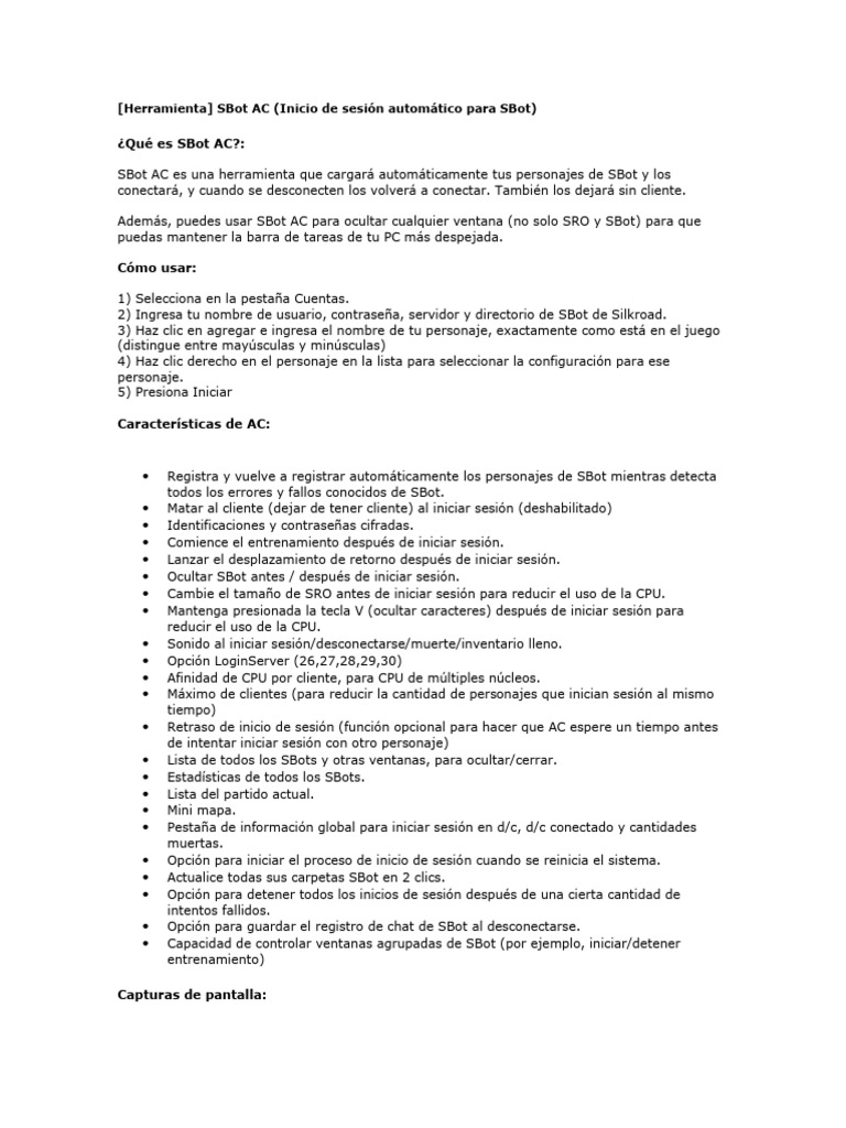 ¿Qué Es Sbot Ac?:: (Herramienta) Sbot Ac (Inicio de Sesión Automático para Sbot) | PDF ...