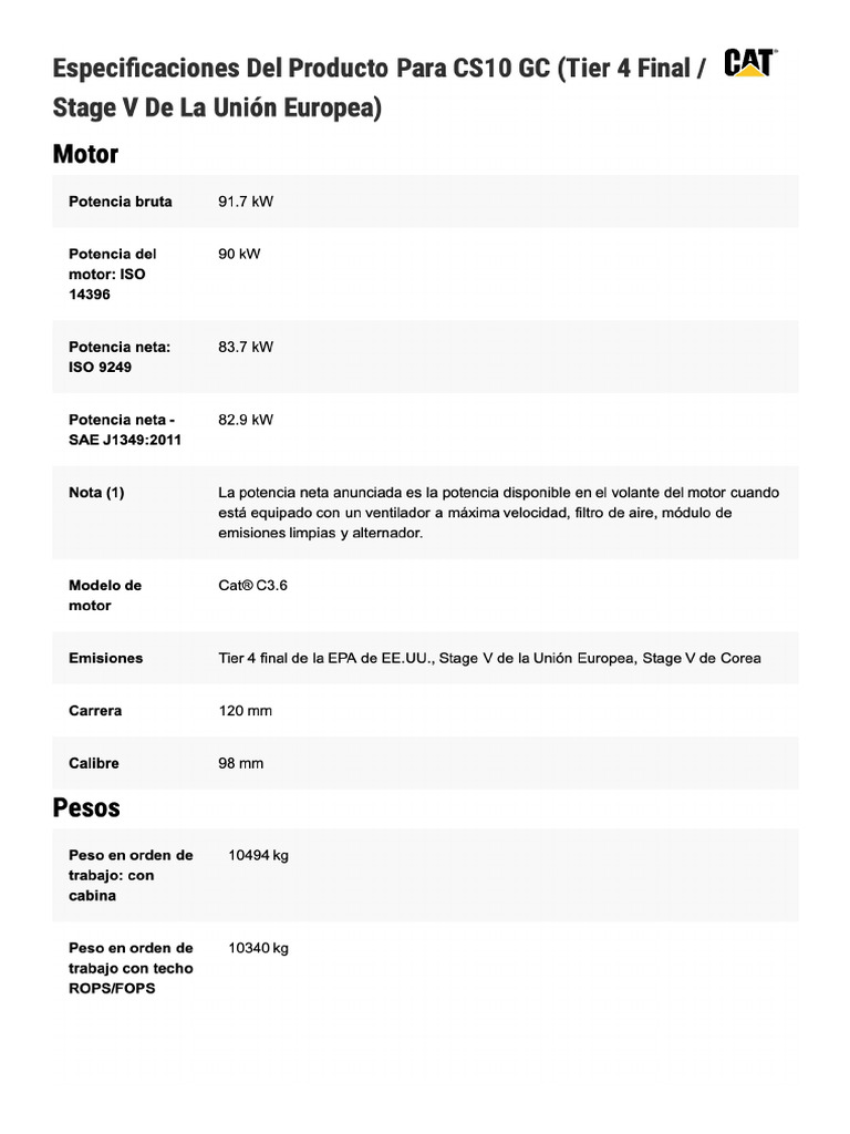 CS10 GC (Tier 4 Final - Stage V de La Unión Europea) | PDF
