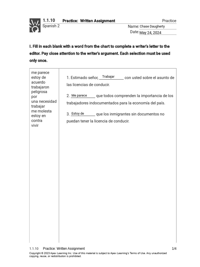 1.1.10 Practice - Written Assignment (Practice) | PDF