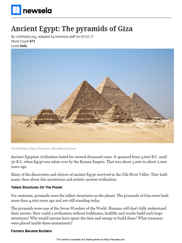 Article Newsela Egypt-Pyramids-27194-Article - Quiz | PDF | Ancient ...