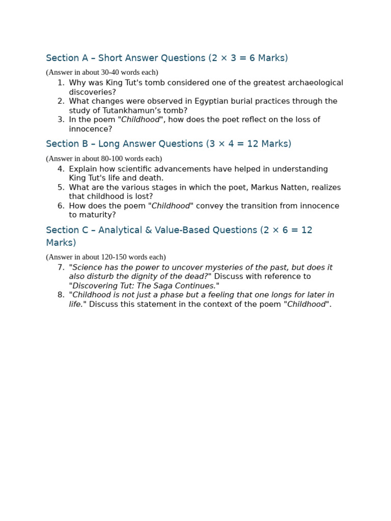 Student Exam on Tutankhamun & Poetry | PDF