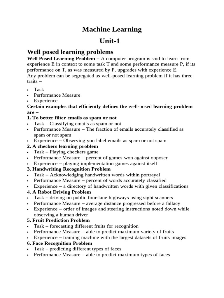 ML Unit-1 B.Tech | PDF | Machine Learning | Applied Mathematics